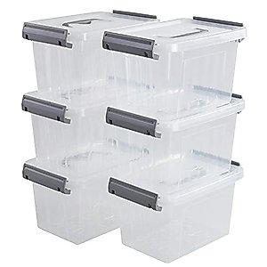 Minekkyes Set of 6 Plastic Latching Storage Box, Clear Storage Containers Bin with Lid, 7 Quart
