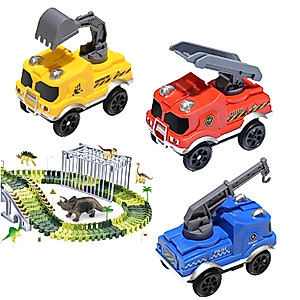 Tracks Cars Replacement only, Toy Cars for Magic Tracks Glow in the Dark, Racing Car Track Accessories with 5 Flashing LED Lights, Compatible with Most Car Tracks for Kids Boys and Girls(3pack)