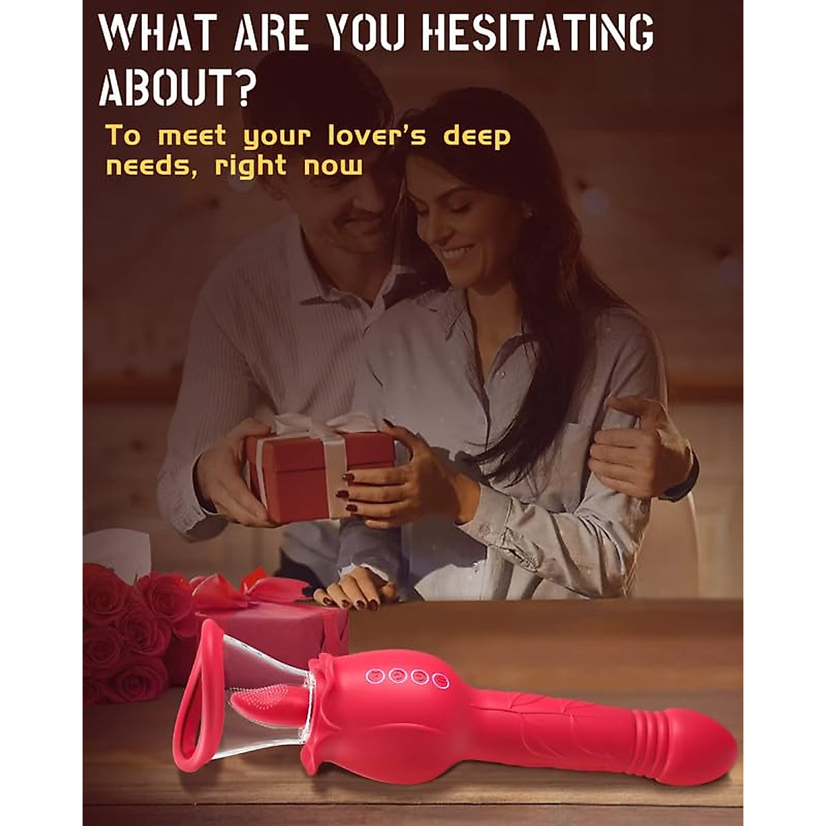 Rose Sex Toys for Women - 3in1 Rose Sex Toy Vibrator with 2 Sucking Cups, Clitoral Nipple Vibrators with 7 Tongue Licking & 3 Thrusting G Spot Dildo, Adult Sex Toys Woman Sex Machine