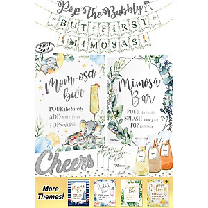 Elegant Mimosa Bubbly Bar Kit - Black and White Champagne Brunch Decorations for Birthday Galentine's Day Bridal Brunch Baby Shower Supplies Red Wine Women Adult Games, Silver Bubble Banner Sign (Red)