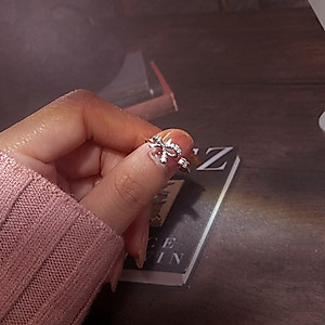 Dainty Bow Knot Statement Rings Sterling Silver 925 for Women Delicate Cubic Zirconia Crystal Promise Engagement Ring Eternity Tail Finger Band Wedding Bands Jewelry