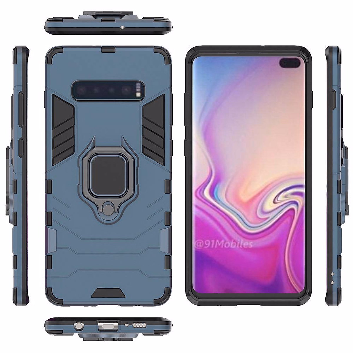 AKABEILA Case for Samsung Galaxy S9 Plus Shockproof Silicone Phone Case Heavy Duty Full Body Armour Dual Layer Protective Cover with Finger Ring Kickstand [Support Magnetic Car Mount] Blue