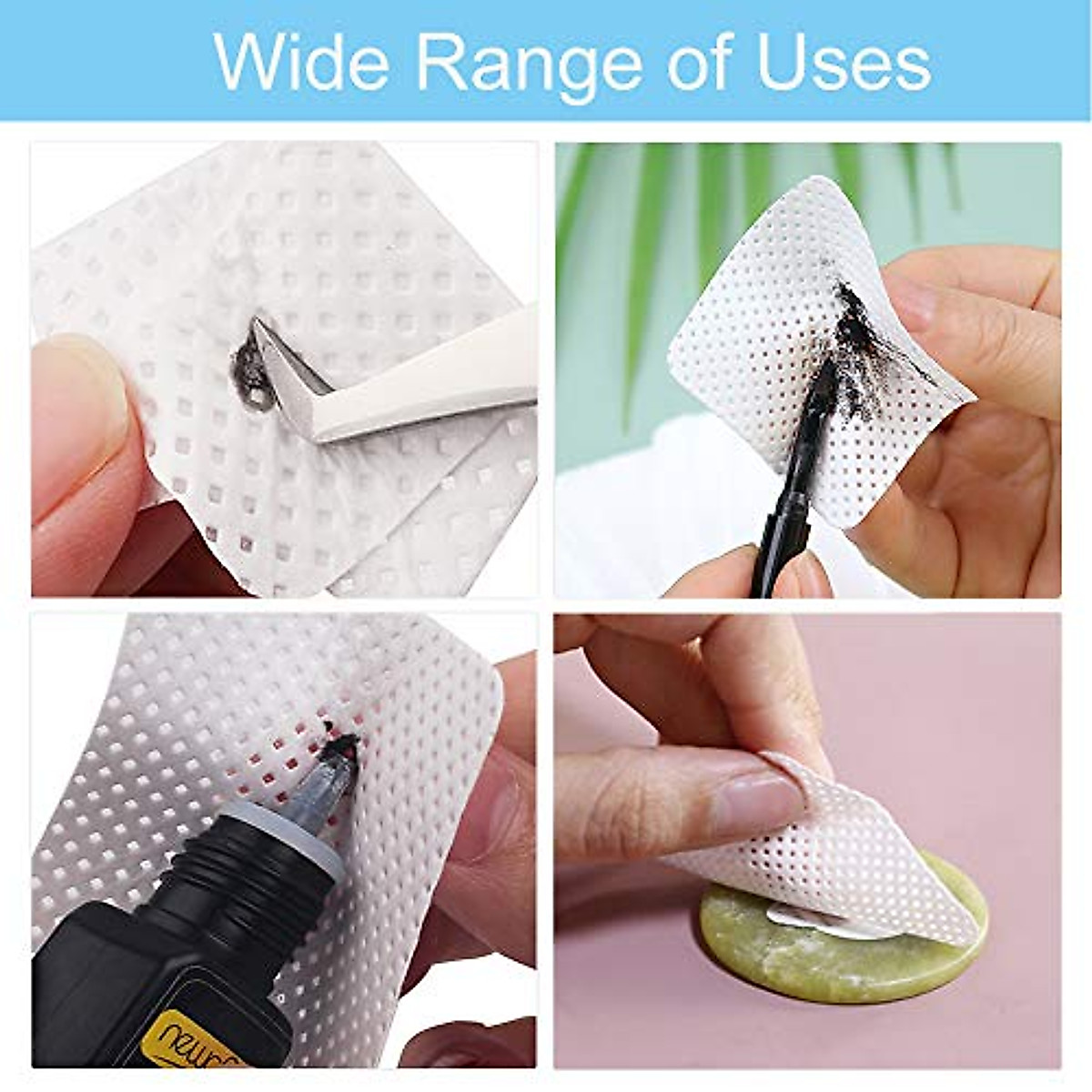 400 PCS Lash Extension Glue Wipes EBANKU Lint Free Glue Cleaning Cotton Pads for Eyelash Extensions Non Woven Nail Polish Remover Wipe Supplies - White