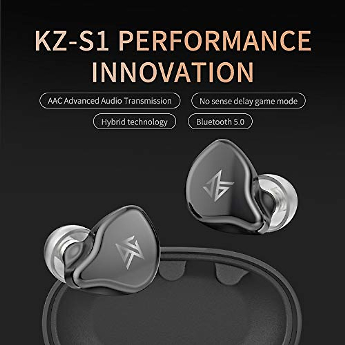 KZ S1 S1D TWS Bluetooth 5.0 Wireless in Ear Earphones Dynamic/Hybrid Technology Sport Earphones (S1D, Black)