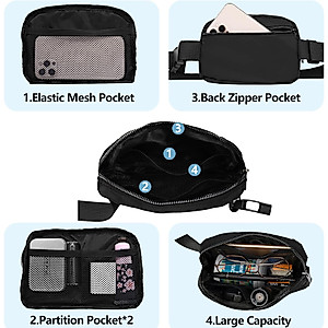 Bomvabe Black Fanny Pack for Women Girls Boys Teens, Crossbody Bag with Adjustable Strap 32" to 51", 1L Mini Belt Bag, Small Waist Bag Lightweight for Travel Sport Running Cycling Hiking