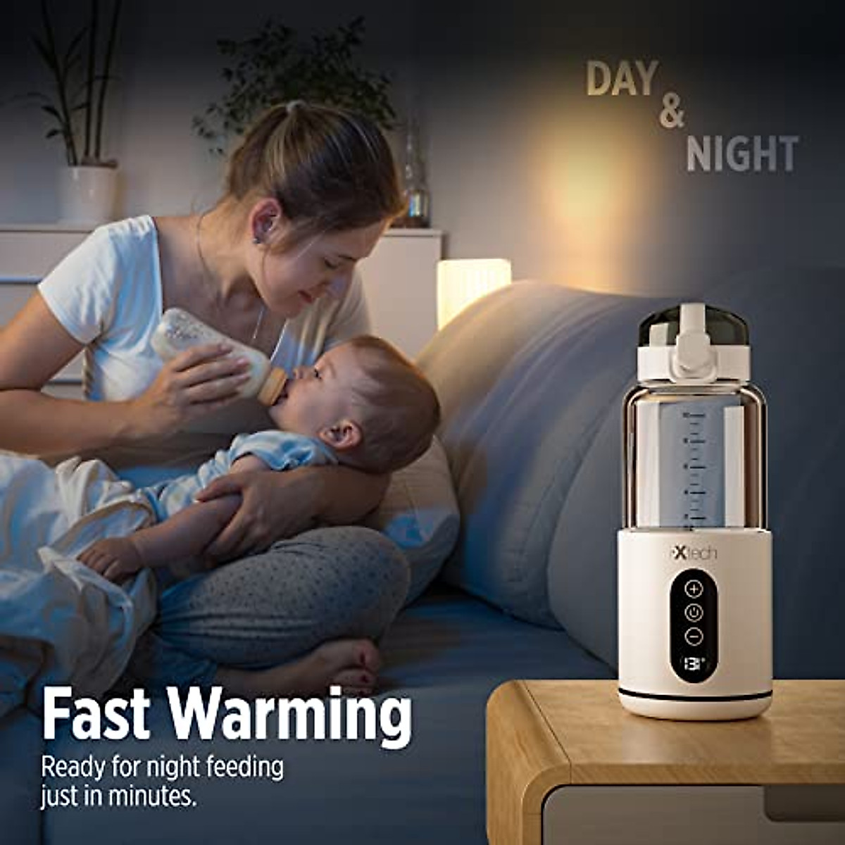 IXTECH Portable Water Warmer for Baby Formula, Milk Warmer for Travel, 10 oz,Electric Warming with Adjustable Temperature Control, Leak-Resistant Spout, Rechargeable and Wireless