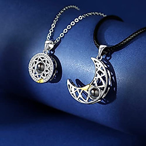 UNIQULAR Couples Necklace, Best Friend Friendship Matching Necklaces for BFF Girls Gifts Him Her Couple, Sun Moon Necklaces (Silver)