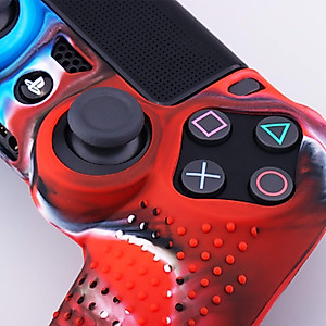 YoRHa Studded Dots Silicone Rubber Gel Customizing Cover for Sony PS4/slim/Pro Dualshock 4 Controller x 1(Camou Red&Blue) with Pro Thumb Grips x 10