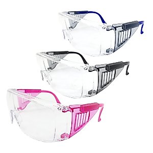 XII WY 3 Pack of Safety Glasses (3 Pairs in 3 Colors) Anti-Fog Crystal Clear Eye Protection Over Glasses Scratch Resistant lab Safety Construction Work CE EN 166 Certified