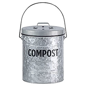 Kitchen Compost Bin by Saratoga Home - 1.3 Gal/5L Metal Compost Bucket for Kitchen Countertop, Kitchen Composter, Countertop Compost Bin, Compost Bin Kitchen, Kitchen Compost Bin Countertop, Silver