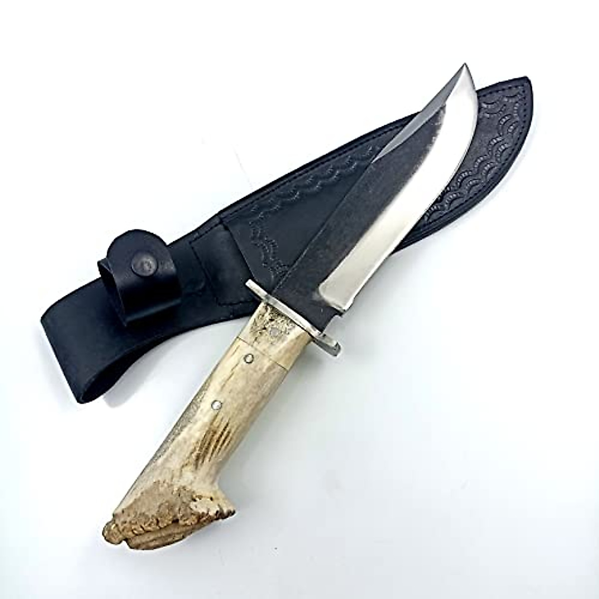 Stag Antler Bowie Knife with Sheath , Tactical Fixed Blade , Hunting Knife , Camping Knife ,Survival Knife
