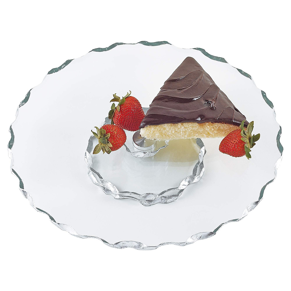 Badash Silveredge Rotating Glass Platter - 13" Hand-Decorated Chiseled Edge Round Lazy Susan Tray for Cake, Pastry, Cookies, Pie - Food-Safe & Great for Entertaining