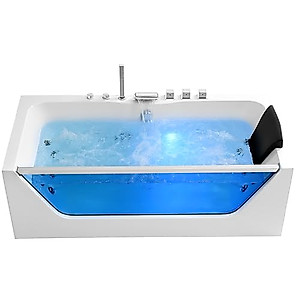 Empava 67 in. Acrylic Alcove Whirlpool Bathtub - Hydromassage Rectangular Jetted Soaking Tub with Center Drain - Waterfall Faucet