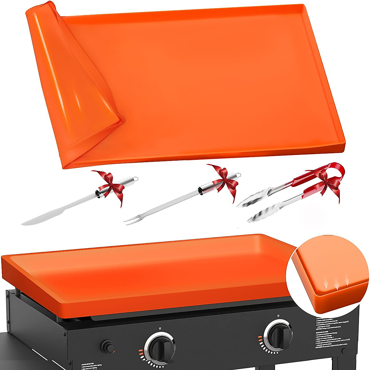 ShauBaby 28’’【Full Coverage Upgraded】Silicone Griddle Cover for Blackstone Griddle Protective Mat Cover Comes with 3pc Tools for Blackstone Accessories, Thicker Silicone Mat for Outdoor Griddle