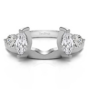 1 Carat Moissanite Round and Marquise Wedding Ring Wrap in Sterling Silver (Size 7)