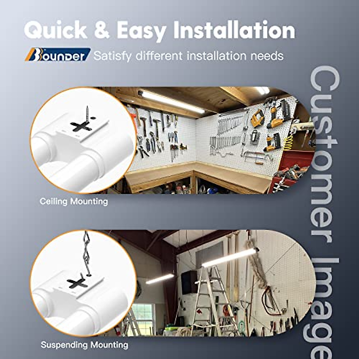 BBOUNDER 20-Pack Linkable LED Utility Shop Light, 4 FT, 4000 LM, 6500K Cool Daylight, 48 Inch Integrated Fixture for Garage, 40W Equivalent 250W, Surface + Suspension Mount, White