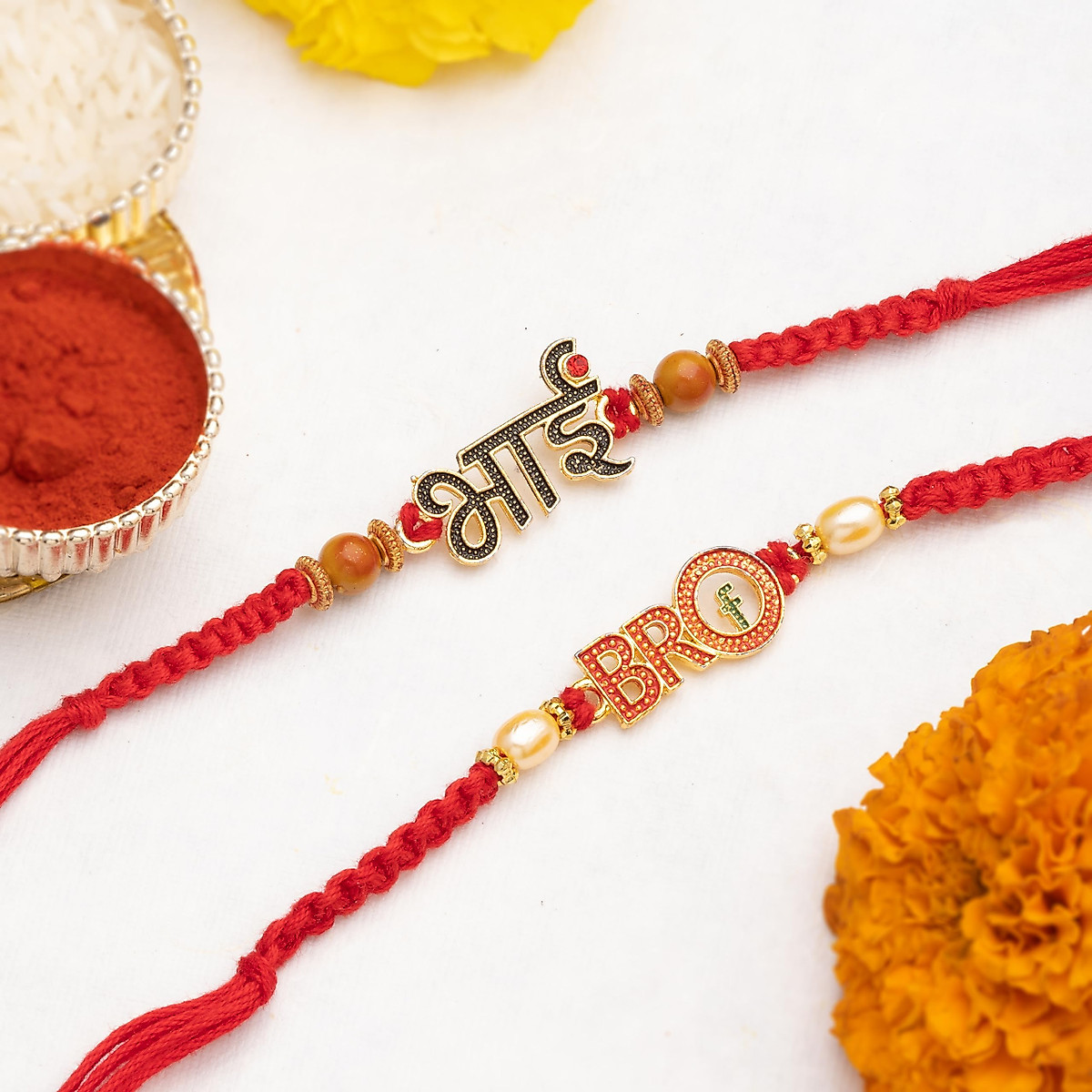 SLNDOKTG Set Of 2 Raksha Bhandan Handmade Rakhi Bracelet With Stone Work Kundan Design For Brother Bhaiya Celebration Hindu Festival of Rakshabandhan