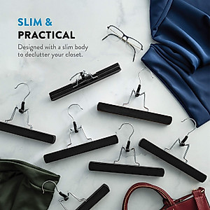 ZOBER High-Grade Smooth Finish Non Slip Wooden Cloth Hangers with Clips for Skirts, Slacks - 360° Swivel Hook - (10 Pack)