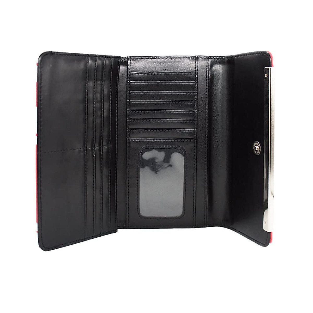 Buckle Down Women's Disney Wallet, Envelope Foldover, Stitch Bounding Lilo Dress Leaves, Red White, Vegan Leather, 8.0" x 4.5"