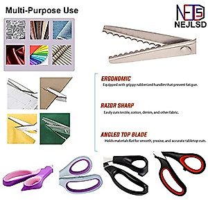 NEJLSD Pinking Shears for Fabric Scalloped 5mm, Stainless Dressmaking Sewing Scissors Steel Handled Professional Zig Zag Fabric Craft Scissors 9.3 inch (Purple)