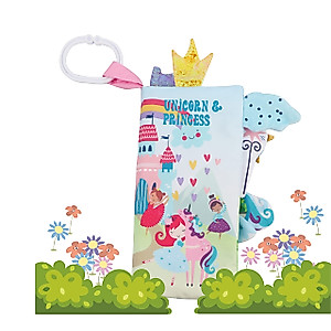 Unicorn Baby Books 0-6 Months 6 to 12 Months, Touch Feel Cloth Crinkle Books for Babies,Infants, Soft Sensory Stroller Toys Baby Gifts Shower Items, Chweing Book, Christmas Stocking Stuffers-princess