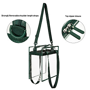 BAGAIL Clear bags Stadium Approved Clear Tote Bag with Zipper Closure Crossbody Messenger Shoulder Bag with Adjustable Strap(12 Inch X 12 Inch X 6 Inch,Green)