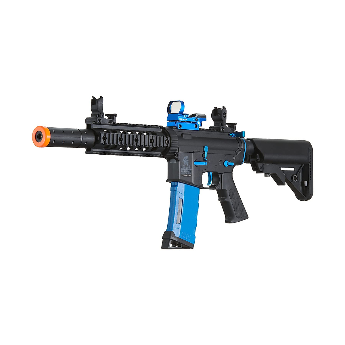 Lancer Tactical Gen 2 M4 SD Blue Carbine Combo Airsoft AEG Rifle with Red Dot Sight (9.6v Nimh Battery, Charger, 1000 Rounds 0.20g BBS Included)