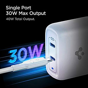 USB C Wall Charger, Spigen 40W Dual USB C Charger [GaN Fast] 30W Max Each Port, Foldable Fast Charger for iPhone 14 13 Plus Pro Max Mini 12 SE 2022 iPad Pro MacBook Air Galaxy S23 S22 MagSafe Duo