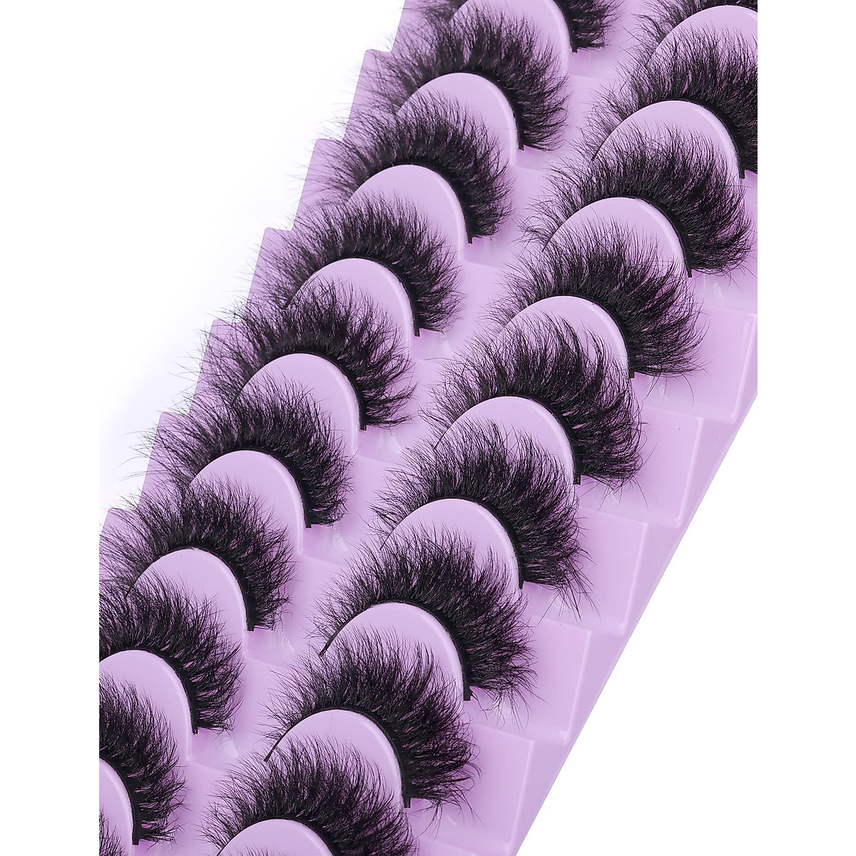 wiwoseo Fluffy Mink Lashes Extension Strip Eyelashes Fairy Thick Volume Eyelashes Cat Eyes Lashes 16MM Natural Wispy Fluffy Faux Mink Lashes 10 Pairs False Eyelashes