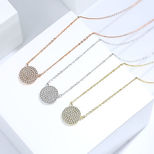 Lavishe Rhodium Plated 925 Sterling Silver Cubic Zirconia Disc Necklace With Circle Pendant 12mm Diameter, 18 Inch