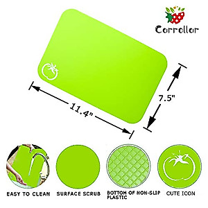 Carrollar Small Flexible Plastic Cutting Board Mats, Cutting Boards Mats With Food Icons, Gripped Back and Dishwasher Safe, Set of 4 (7.5x11.4inch)