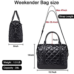LEDAOU Weekender Travel Overnight Bag Women Ladies Quilted Carry On Tote Duffle Bag with Luggage Sleeve (Quilted Black)