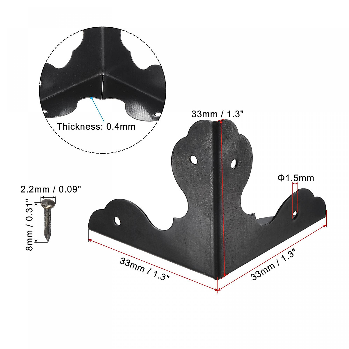 uxcell 33x33x33mm Metal Box Corner Protectors Edge Guard Black 8pcs