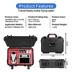 SKYREAT Mini 3 /Mini 3 Pro RC Hard Case,Waterproof Hard Shell Storage Bag for DJI Mini 3 / Mini 3 Pro with DJI RC Controller Accessories
