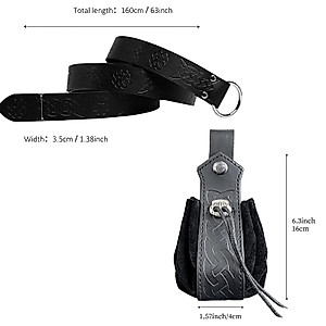 Belt Pouch Medieval Waist Bag Coin Purse Fanny Pack Viking Costume Set Halloween Festival Ren Faire Leather Pouch (1-Black)