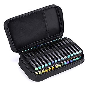 BTSKY Art Marker Carrying Case Lipstick Organizer-60 Slots Canvas Zippered Markers Storage for Touch Spectrum Noir Paint Sharpie Markers, Empty Wallet Only (Black)