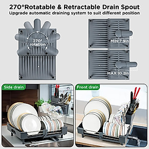 Ollieroo Dish Drying Rack, Rustproof Dish Racks for Kitchen Counter with Removable Utensil Holder,Knife Slots and Cups Holder,Large Capacity Drying Rack for Storage Plates Bowls Cups Utensil(Grey)