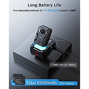 BOBLOV B4K2 128GB 4K Body Worn Camera with GPS, Two 3000mAh Batteries for 14-16hours Record, 4K Camcorders Video Camera with Charging Dock