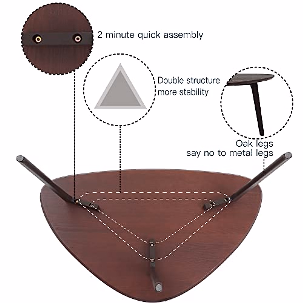 Small Coffee Table Modern Mid Century Coffee Tables Wooden Vintage Oval Chic for Living Room,Natural Wood Texture,Unique Triangle Tabletop,Oak Leg,Easy Assembly