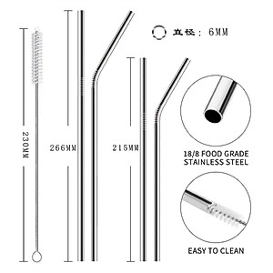 Reusable Metal Straw Pack of 16 Sets With 2 Tube Brash And Travel Package Stainless Steel Straws Drinking for 20 24 30 oz Tumbler