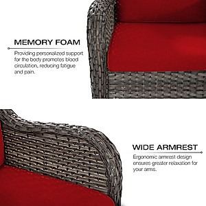 Joyside Outdoor Swivel Rocker Patio Chair - Outdoor Wicker Glider Rocking Chair with Olefin Fabric Cushions Suitable for Porch Deck and Backyard(Mixed Grey/Red)