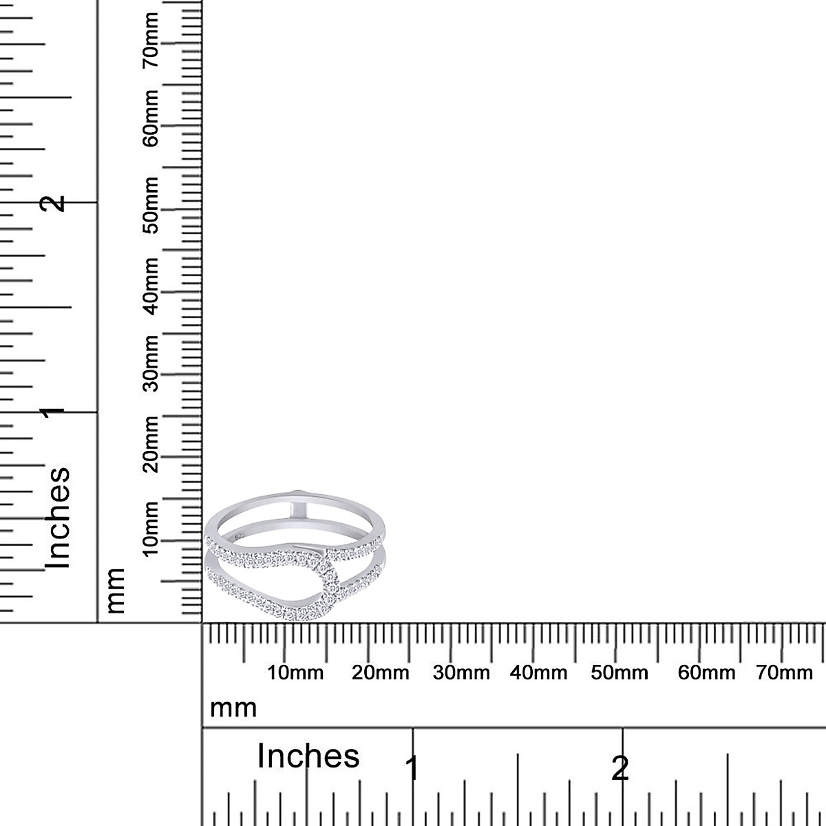 AFFY 0.33 Carat Round Sparkling White Cubic Zirconia Curve Enhancer Guard Ring 14k White Gold Over Sterling Silver Ring Size-6