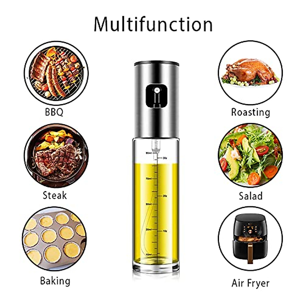 VCHOMY Oil Sprayer for Cooking, 100ml Kitchen Accessory Glass Olive Oil Sprayer Bottle for Air Fryer, Salad,Baking,Roasting and BBQ (Oil Sprayer with Funnel)