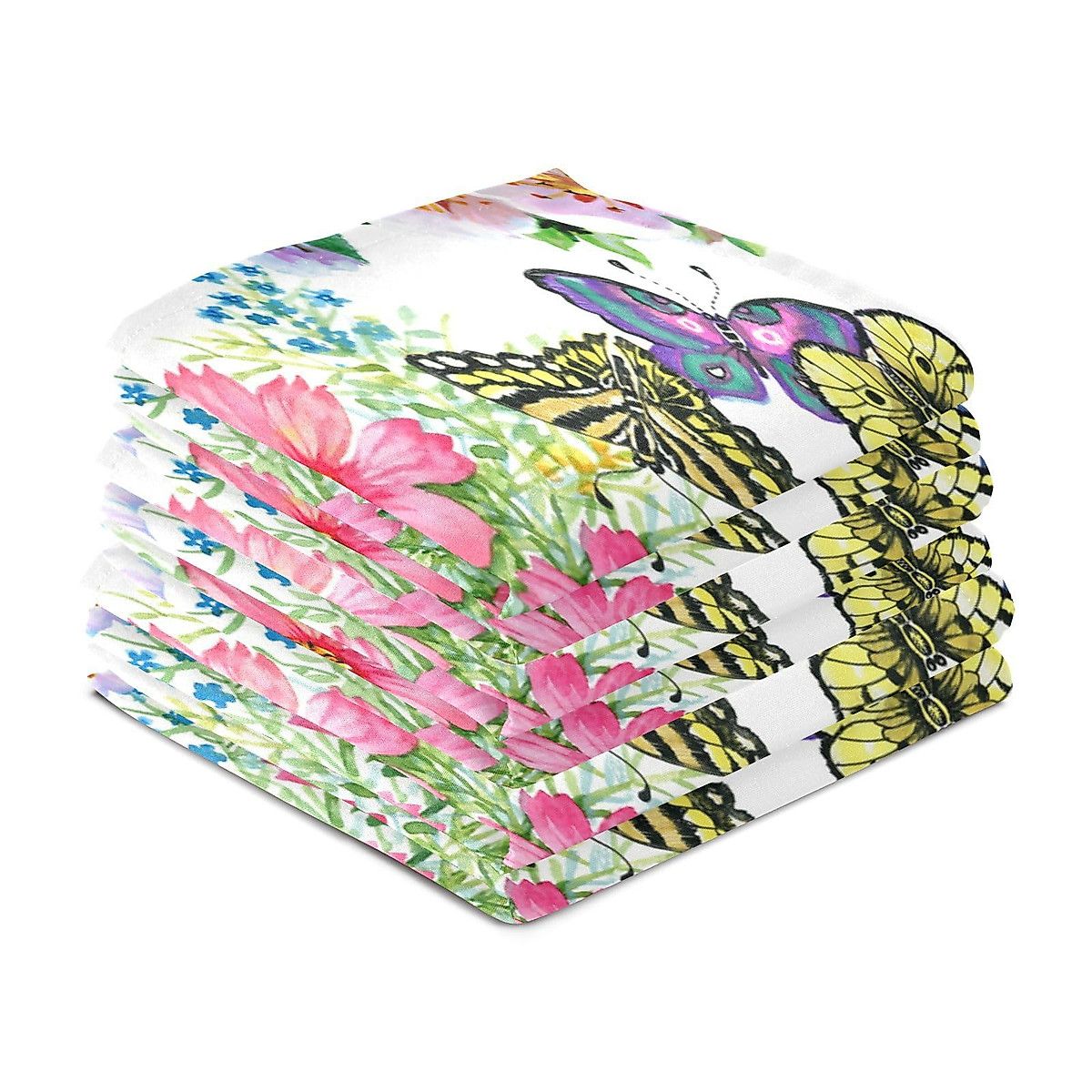 Kigai Colorful Flowers Butterfly Kitchen Towels, 18 x 28 Inch Super Soft and Absorbent Dish Cloths for Washing Dishes, 4 Pack Reusable Multi-Purpose Microfiber Hand Towels for Kitchen