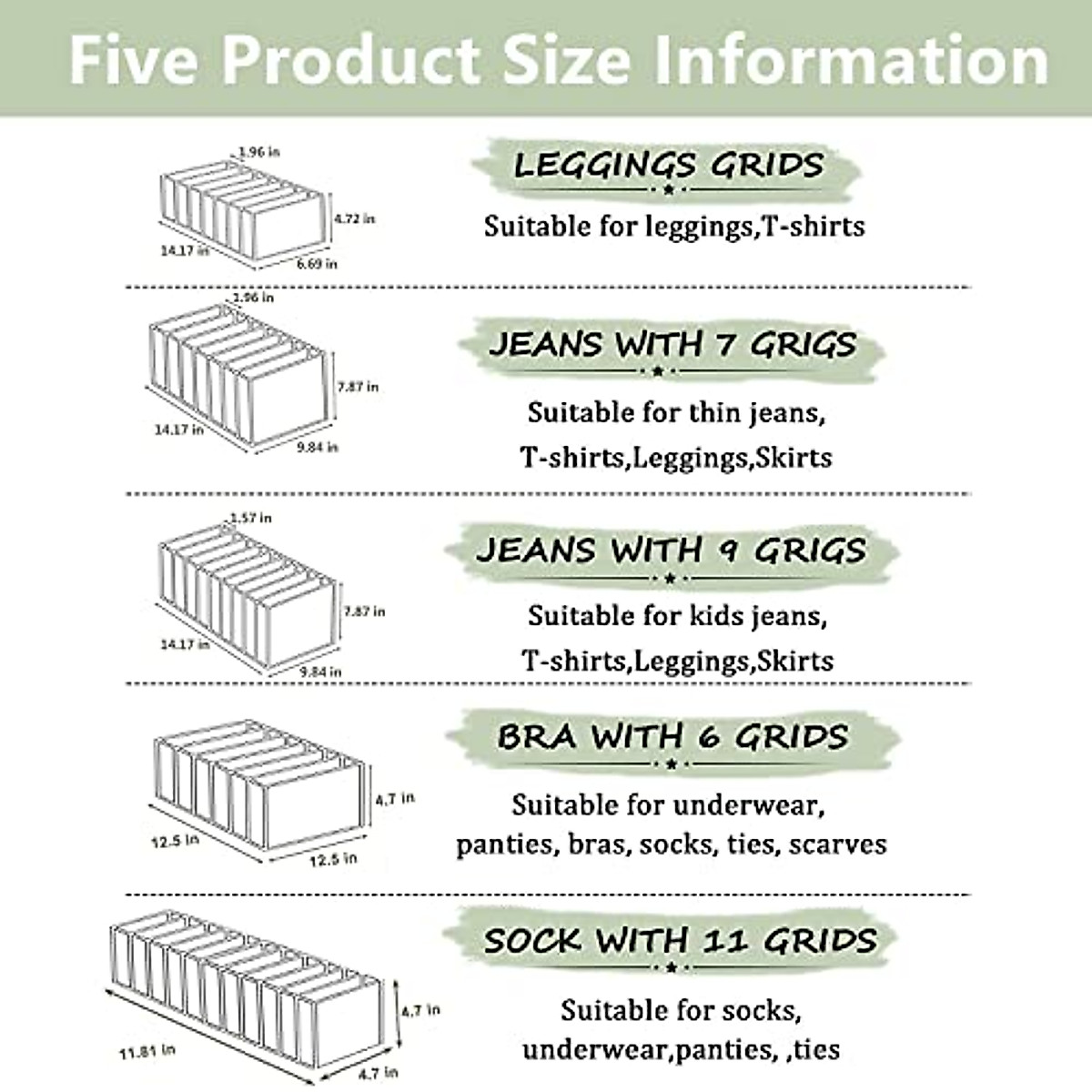 DacDark Wardrobe Clothes Organizer 2 Pcs, 7 Grids Leggings Compartment Storage Box Closet, Folding Drawer For Clothing Mesh Separation, Transparent Divider For Stacking Pants Organizer