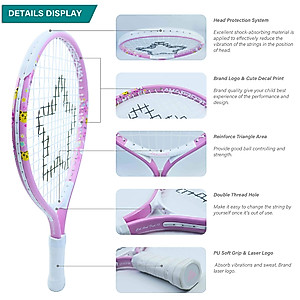 Kids Tennis Racket for Junior Toddlers Starter Kit 17" Pink for Girl Toddlers with Shoulder Strap Bag (Baby Pink, 17)