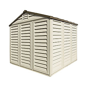 Duramax 0638801402145 Woodbridge Plus 10.5 x 8 Plastic Garden Shed with Foundation Kit & Fixed Window Brown-15 Years Warranty, 10x8, Brown & Ivory