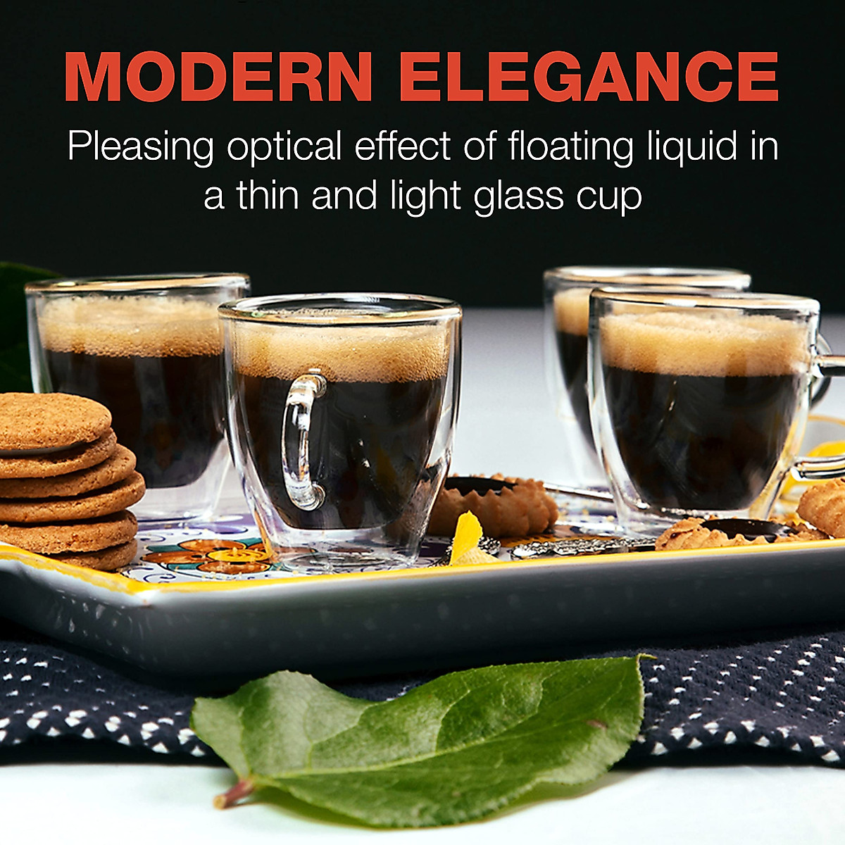 Eparé Bundle: 6oz Turkish Tea Cups & 2oz Espresso Glasses - Double Walled Glass & Mini Mug Shots Demitasse Cups