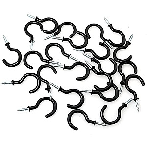 Ceiling Cup Hook JJHXSM 50PCS Vinyl Coated Screw in Ceiling Hooks Multi-Function Wall Hooks Kitchen Hooks Garage Hooks Cup Hooks 1-1/4Inch Black