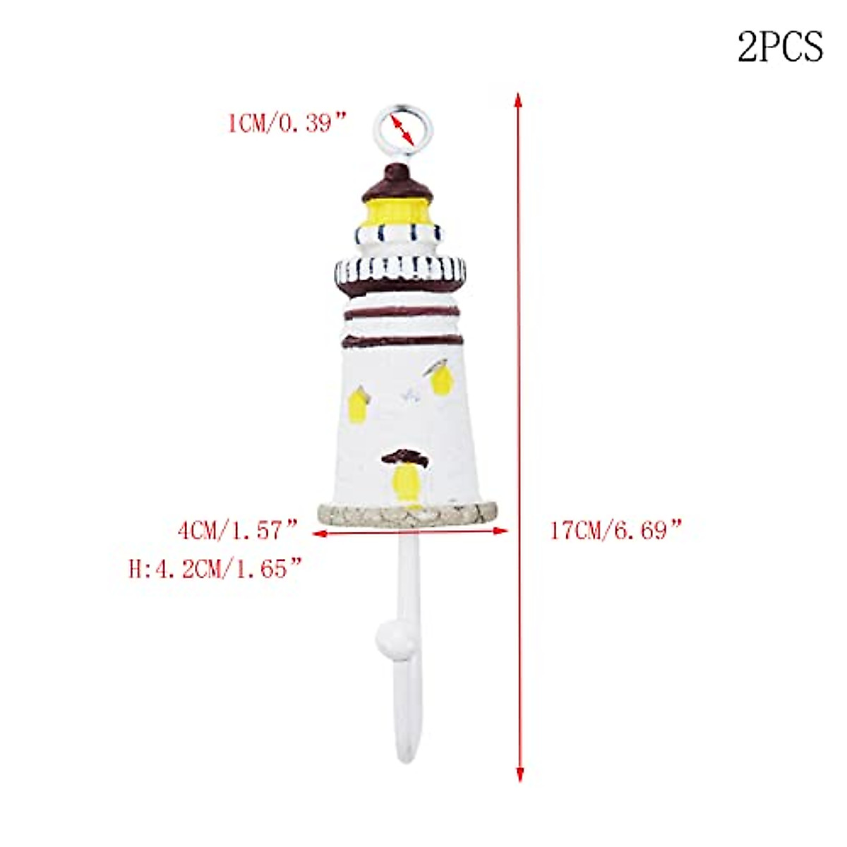 Faotup 2PCS 6.69Inch Leigth Wood Lighthouse Wall Hooks,Lighthouse Hooks for Wall,Lighthouse Coat Hooks,Nautical Theme Hooks